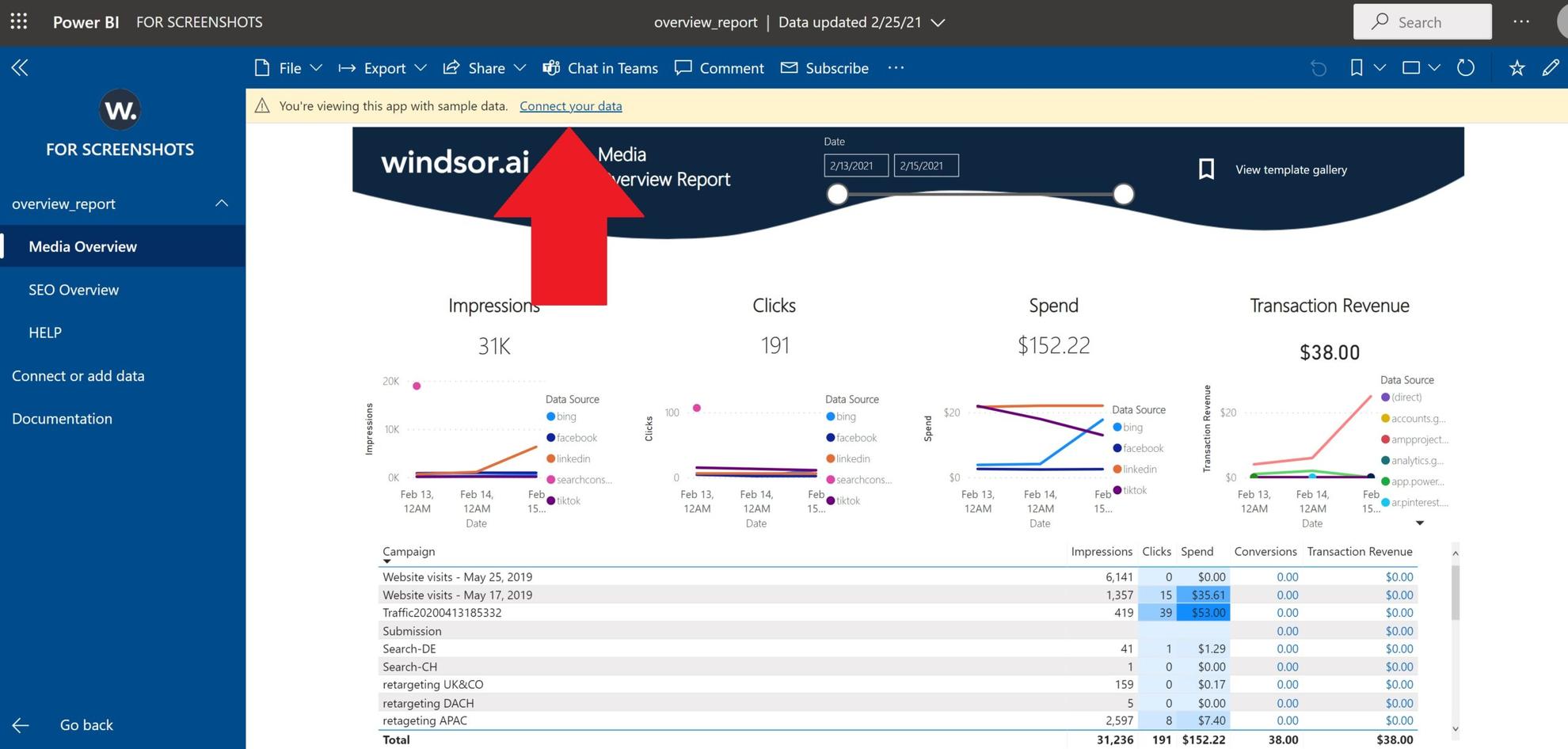 Power BI Web Media & SEO Overview Report Dashboard Template