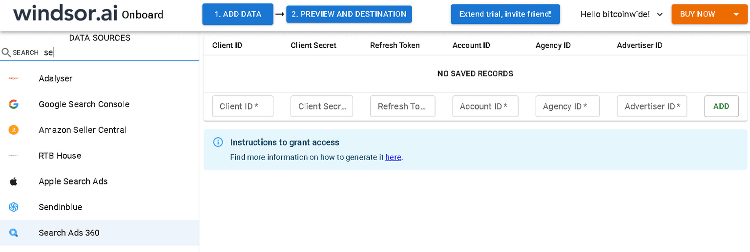 Google Search Ads 360 (SA360) Data Connectors