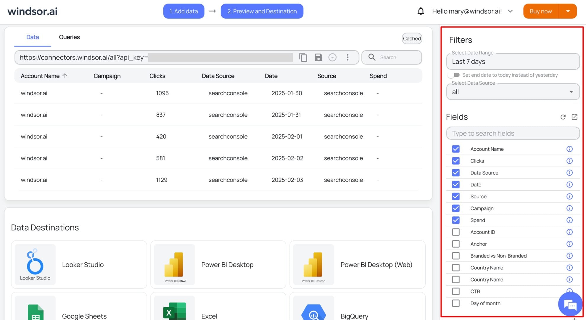 How to integrate data into Excel with Windsor.ai